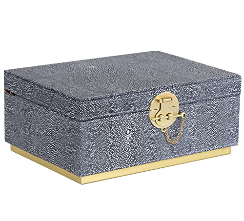 HofferRuffer Elegant Faux Leather Decorative Box, Storage Jewelry Box Organizer, Large Dresser Cosmetic Organizer Holder, Classic Jewelry Accessory Organizer, Grey Shagreen, 11x8x4.8 inches