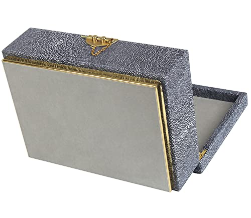 HofferRuffer Elegant Faux Leather Decorative Box, Storage Jewelry Box Organizer, Large Dresser Cosmetic Organizer Holder, Classic Jewelry Accessory Organizer, Grey Shagreen, 11x8x4.8 inches