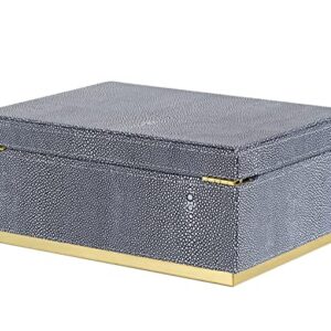 HofferRuffer Elegant Faux Leather Decorative Box, Storage Jewelry Box Organizer, Large Dresser Cosmetic Organizer Holder, Classic Jewelry Accessory Organizer, Grey Shagreen, 11x8x4.8 inches