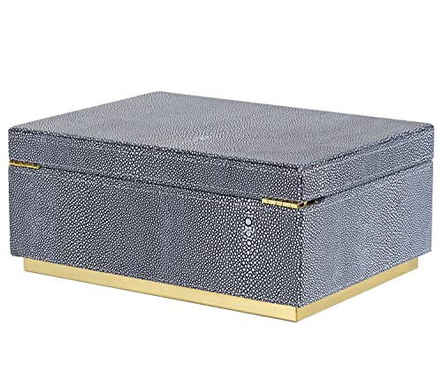 HofferRuffer Elegant Faux Leather Decorative Box, Storage Jewelry Box Organizer, Large Dresser Cosmetic Organizer Holder, Classic Jewelry Accessory Organizer, Grey Shagreen, 11x8x4.8 inches