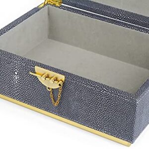 HofferRuffer Elegant Faux Leather Decorative Box, Storage Jewelry Box Organizer, Large Dresser Cosmetic Organizer Holder, Classic Jewelry Accessory Organizer, Grey Shagreen, 11x8x4.8 inches