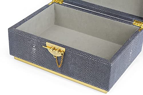 HofferRuffer Elegant Faux Leather Decorative Box, Storage Jewelry Box Organizer, Large Dresser Cosmetic Organizer Holder, Classic Jewelry Accessory Organizer, Grey Shagreen, 11x8x4.8 inches