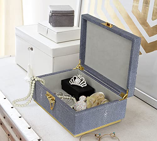 HofferRuffer Elegant Faux Leather Decorative Box, Storage Jewelry Box Organizer, Large Dresser Cosmetic Organizer Holder, Classic Jewelry Accessory Organizer, Grey Shagreen, 11x8x4.8 inches