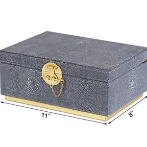 HofferRuffer Elegant Faux Leather Decorative Box, Storage Jewelry Box Organizer, Large Dresser Cosmetic Organizer Holder, Classic Jewelry Accessory Organizer, Grey Shagreen, 11x8x4.8 inches