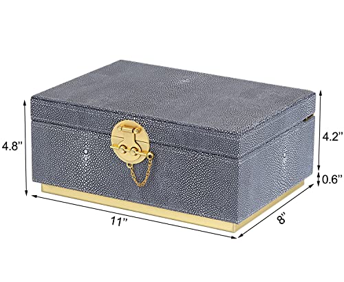 HofferRuffer Elegant Faux Leather Decorative Box, Storage Jewelry Box Organizer, Large Dresser Cosmetic Organizer Holder, Classic Jewelry Accessory Organizer, Grey Shagreen, 11x8x4.8 inches