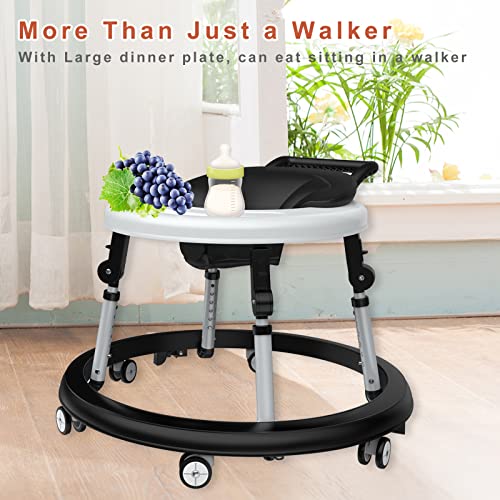 Baby Walker for Boys Girls, Foldable Baby Walker with Wheels, Adjustable Height Activity Mute Anti-Rollover Infant Walker for Toddler 6-18 Months