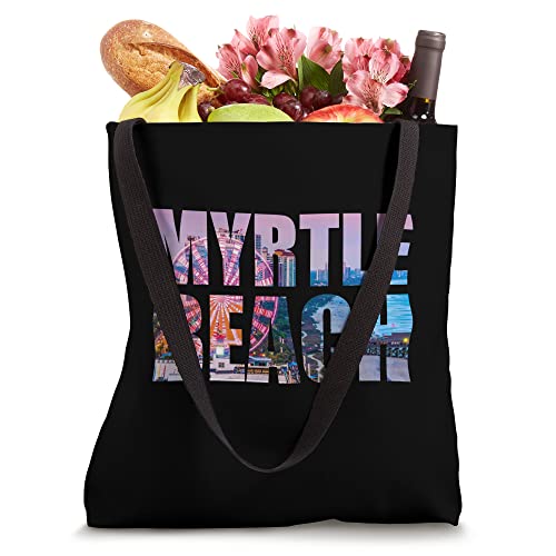 City Skyline With The Skywheel Inside Myrtle Beach Letters Tote Bag