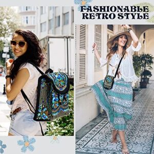 Saintrygo 3 Pcs Women Vintage Embroidery Ethnic Handmade Backpack Flower Crossbody Bag Purse Travel Shoulder Bag (Blue Series)