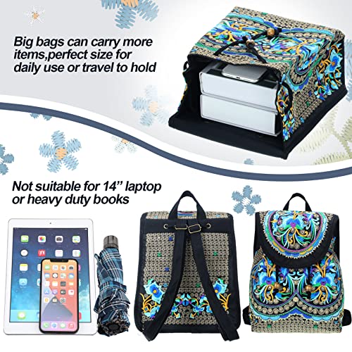 Saintrygo 3 Pcs Women Vintage Embroidery Ethnic Handmade Backpack Flower Crossbody Bag Purse Travel Shoulder Bag (Blue Series)