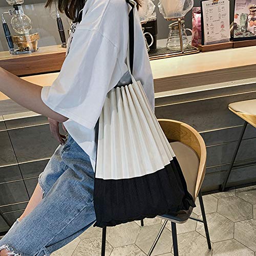 Misaso Japanese Style Pleats Casual Tote Bag Canvas Capacity Shoulder Bag Issey Vertical-Pleats Color Black