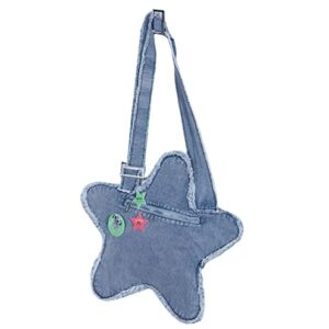 LaurelTree Aesthetic Cute Tote Bag Star Shape Tote Bag Inclined Shoulder Bag Hobo Bag for Girls Women School College Office (Blue)