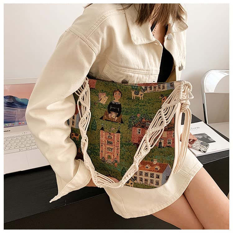 women aesthetic hippie cute tote bag canvas green shoulder bag small kawaii side crossbody bag satchel purse bags for school