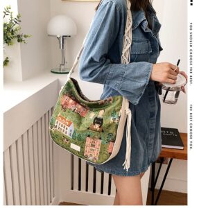 women aesthetic hippie cute tote bag canvas green shoulder bag small kawaii side crossbody bag satchel purse bags for school