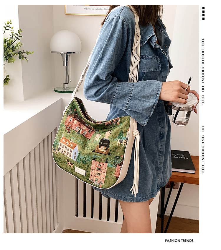 women aesthetic hippie cute tote bag canvas green shoulder bag small kawaii side crossbody bag satchel purse bags for school