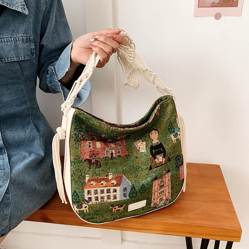 women aesthetic hippie cute tote bag canvas green shoulder bag small kawaii side crossbody bag satchel purse bags for school