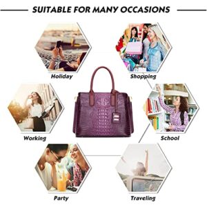 Women Fashion Purses and Handbags Crocodile Pattern One Shoulder Crossbody Tote Bags Top Handle Satchel for Women (Purple)