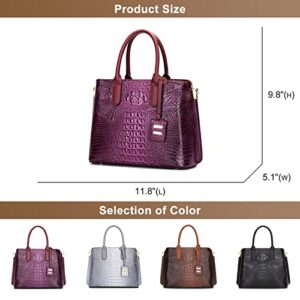 Women Fashion Purses and Handbags Crocodile Pattern One Shoulder Crossbody Tote Bags Top Handle Satchel for Women (Purple)