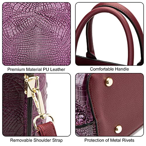 Women Fashion Purses and Handbags Crocodile Pattern One Shoulder Crossbody Tote Bags Top Handle Satchel for Women (Purple)