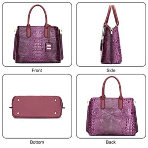 Women Fashion Purses and Handbags Crocodile Pattern One Shoulder Crossbody Tote Bags Top Handle Satchel for Women (Purple)