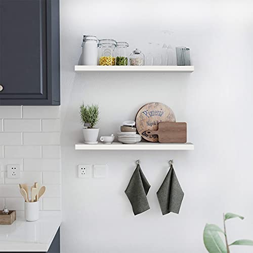 Floating Shelves White Set of 3 Wall Mounted Shelf Modern Home Wall Decorative Storage Organizer Wood Shelves for Bathroom Bedroom,Living Room and Kitchen,White