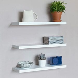 Floating Shelves White Set of 3 Wall Mounted Shelf Modern Home Wall Decorative Storage Organizer Wood Shelves for Bathroom Bedroom,Living Room and Kitchen,White