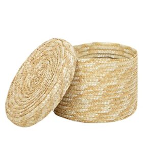 cabilock 1pc mini straw woven storage bin storage basket wheat- straw basket hand woven storage