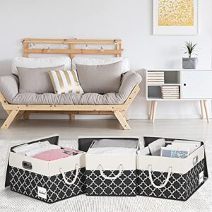 RVSNQ Large Storage Bins with Lids, Foldable Fabric Storage Baskets with Lids, Closet Storage Bins with Cotton Rope Handle and Label, Storage Boxes for Organizing Office, Shelf, Bedroom (3-Pack, Grey Quatrefoil)