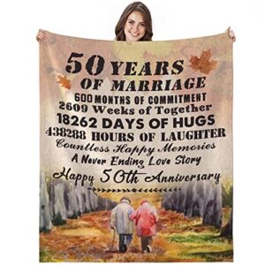 50th anniversary blanket gifts, 50th anniversary wedding gifts for couple, golden 50 years of marriage gifts for dad, mom, grandpa, grandma, grandparents, throw blanket for wife husband 50″x60″