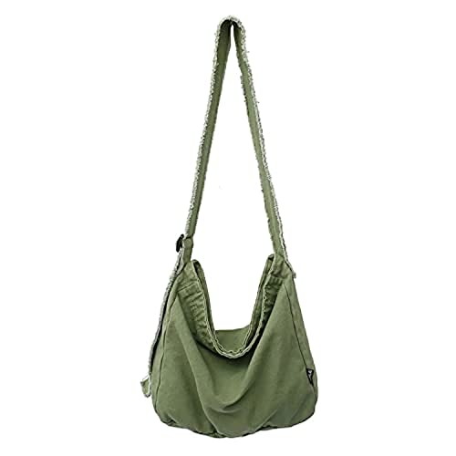 Y2K Aesthetic Canvas Shoulder Bag, Large Capacity Hobo Retro Crossbody Bag, Fairy Grunge Handbag for School (Green)