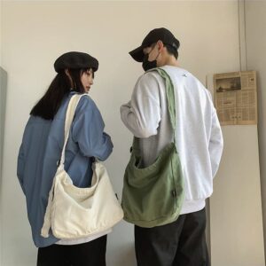 Y2K Aesthetic Canvas Shoulder Bag, Large Capacity Hobo Retro Crossbody Bag, Fairy Grunge Handbag for School (Green)