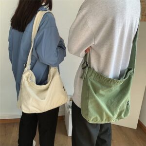 Y2K Aesthetic Canvas Shoulder Bag, Large Capacity Hobo Retro Crossbody Bag, Fairy Grunge Handbag for School (Green)