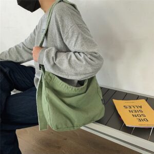 Y2K Aesthetic Canvas Shoulder Bag, Large Capacity Hobo Retro Crossbody Bag, Fairy Grunge Handbag for School (Green)