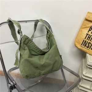 Y2K Aesthetic Canvas Shoulder Bag, Large Capacity Hobo Retro Crossbody Bag, Fairy Grunge Handbag for School (Green)