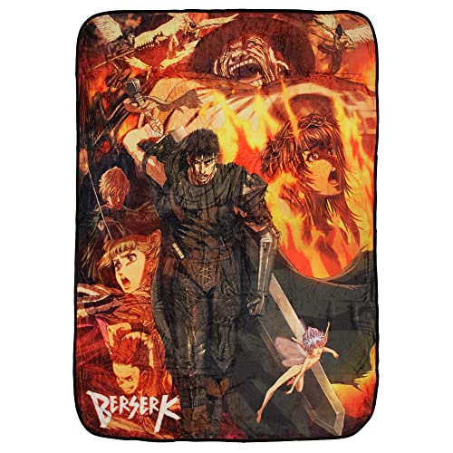 Bioworld Berserk Anime Manga Guts Multi-Character Poster Design Super Soft Plush Throw Blanket 45" x 60"