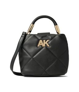 anne klein mini ak quilted bucket crossbody, black