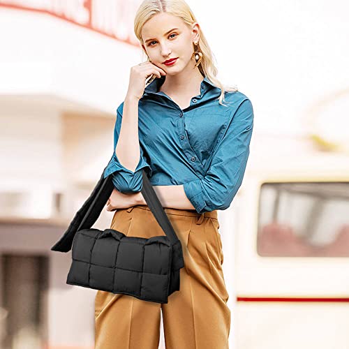 INPAKSA Puffer Woven Bag Women Padded Designer Crossbody Bags Woven Purse Down Shoulder Bags for Women