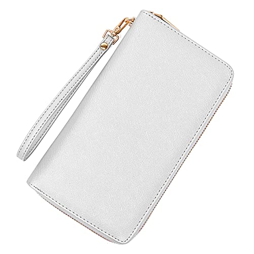 YZAOLL Women's Wallet RFID Blocking PU Leather Large Capacity Zip Around Credit Card Holder Cell Phone Checkbook Storage Bag Zipper Coin Purse,lightsilver