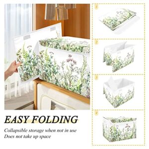 DOMIKING Flowers Large Storage Bin with Lid Collapsible Shelf Baskets Box with Handles Organizing Container for Shelves Cabinet Nursery Drawer