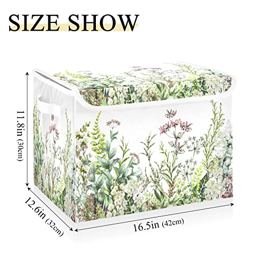 DOMIKING Flowers Large Storage Bin with Lid Collapsible Shelf Baskets Box with Handles Organizing Container for Shelves Cabinet Nursery Drawer