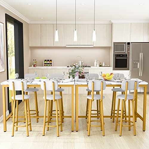 Lamerge Dining Table Set for 4 Bar Table and Chairs Set Faux Marble Counter Height Dining Table Set with 4 PU Upholstered Stools Kitchen Pub Table for Kitchen, Restaurant, Space Saving, Gold and White