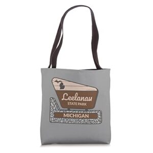 leelanau state park michigan mi welcome sign vacation tote bag