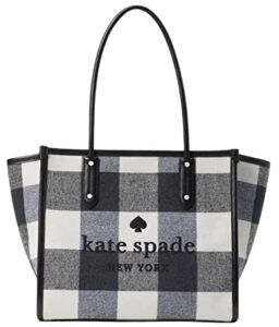 kate spade ella festive check plaid print large top zip tote black multi