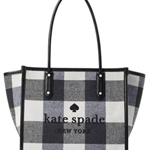 Kate Spade Ella Festive Check Plaid Print Large Top Zip Tote Black Multi