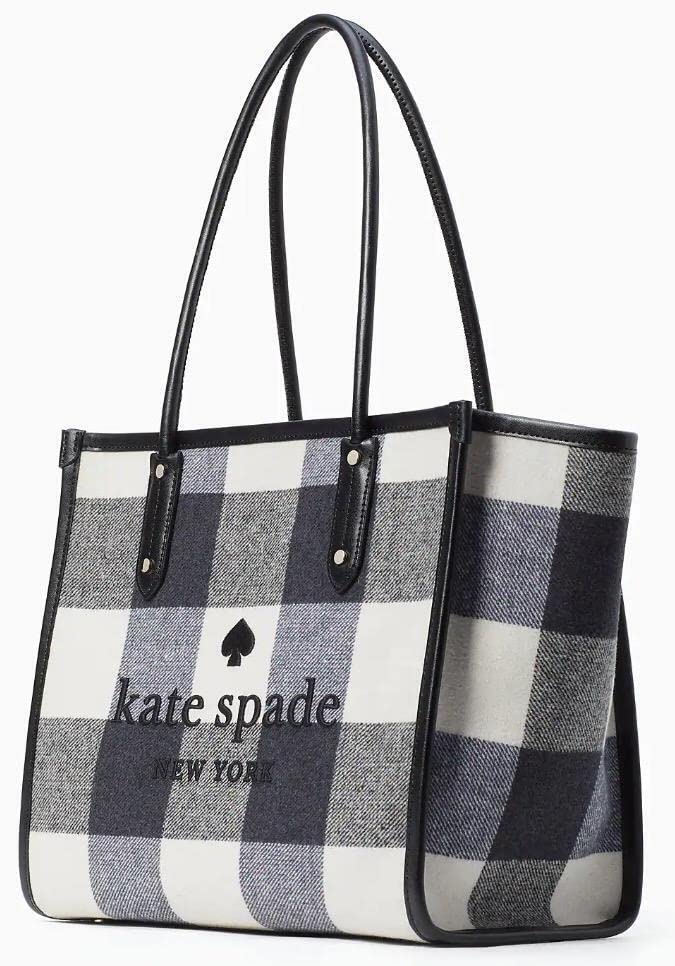 Kate Spade Ella Festive Check Plaid Print Large Top Zip Tote Black Multi