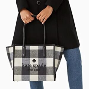 Kate Spade Ella Festive Check Plaid Print Large Top Zip Tote Black Multi