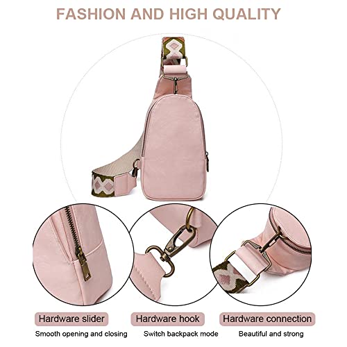 TBOLINE Women Chest Bag,Crossbody Sling Bag Pu Leather Satchel Daypack for Girls,Wide Shoulder Strap Bags