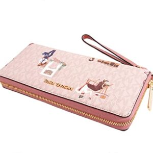 Michael Kors Jet Set Girls Large Zip Around Continental Wristlet Wallet MK Signature (Dark Powder Blush)