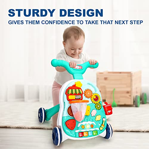 TOY Life Baby Push Walkers and Standing Activity Center, Sit to Stand Walker for Baby Boy Girl, 2 in 1 Push Toys for Babies Learning to Walk, Music Walking Toys for Babies Infants 6-12 Months(Green)