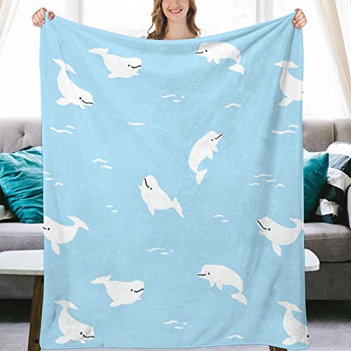 Beluga Whale, Fleece Blanket Ultra-Soft Cozy Plush Blanket Throw Blankets Couch Chair Living Room Air Conditioning Cool Blankets, 50"*60"