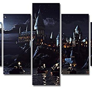 Canvas Print Wall Art 5 Pieces Magic School Castle Painting for Bedroom Kids Room Home Decoration Movie Poster Artwork Unframed (No Frame,Only Camvas)